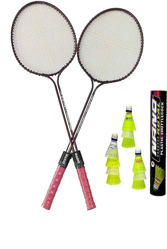PrintBharat 1 Pair Bada Racket Double Rod shuttle box Badminton Kit ...