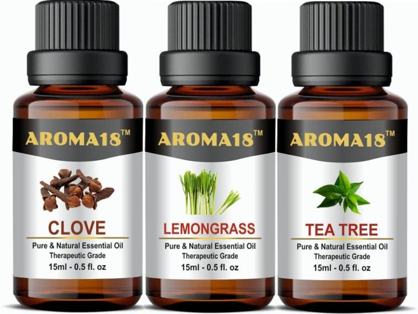 Aroma18 Clove Lemongrass Tea Tree Essential Oil Set Of 3 X 15ml