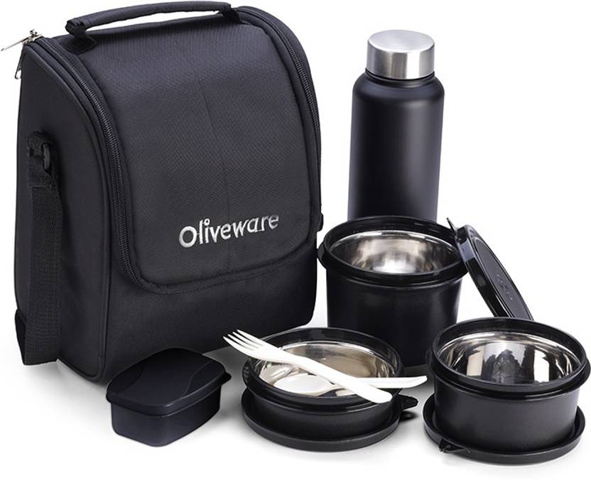 Flipkart.com | Oliveware Premium Lunch Box with Bottle - Black | 3 ...