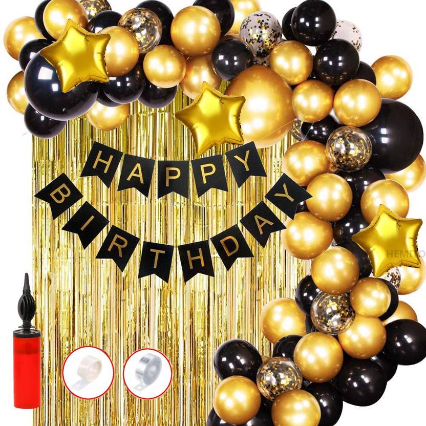 Hemito Happy Birthday Decoration Kit Combo 61Pcs for Black and Golden ...