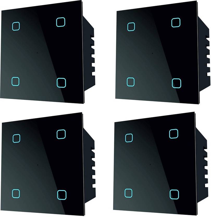 TEQOOZ 4 Touch WiFi + Bluetooth Smart Switch (Pack of 4, Black) Smart ...