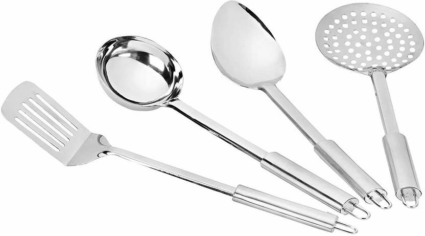ANIAN 4 Piece Set of Ladle (Karchhi), Skimmer (Jhara), Solid Spoon ...