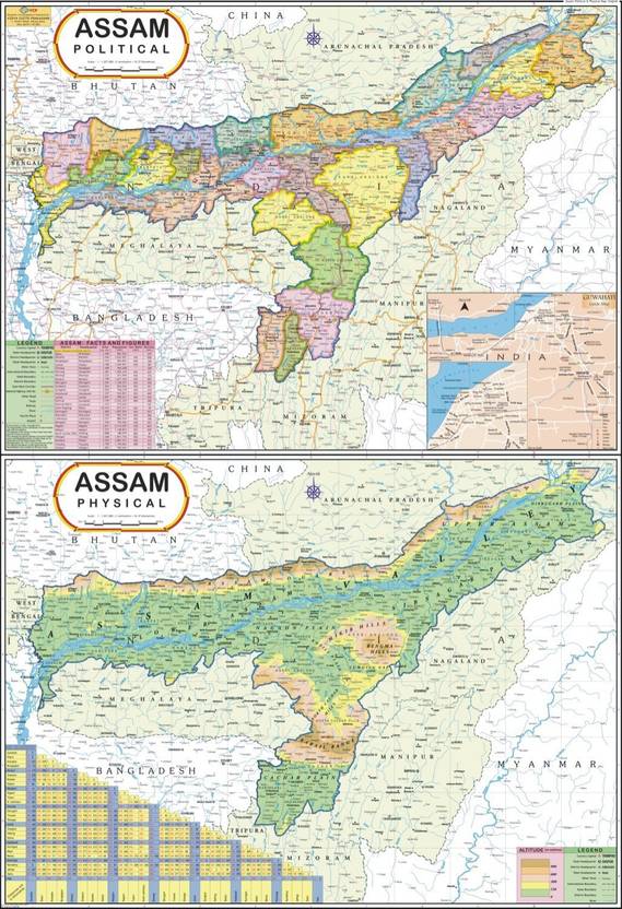 Assam Map : Political & Physical Paper Print - Maps, Educational ...
