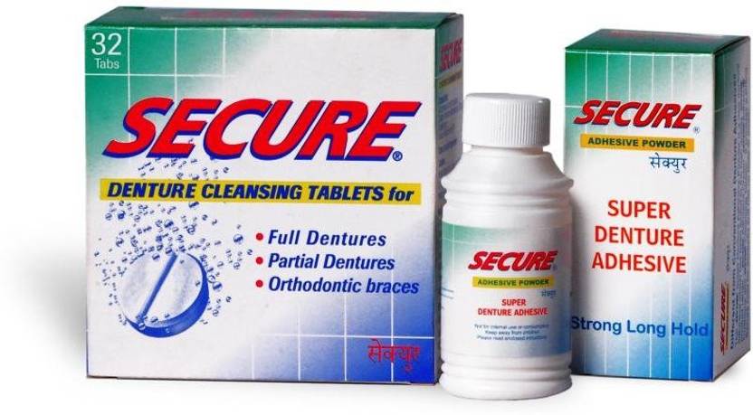 SECURE Denture Adhesive Powder 20 gms ( with Denture Cleansing 32 ...