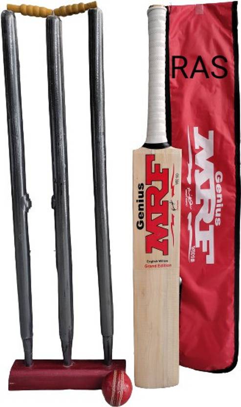 RAS Wooden MRF Popular Willow Cricket Bat with 3 Stump Set & Leather ...