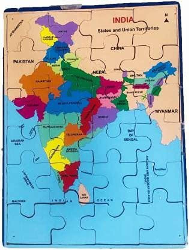 AMG Music India Map Jigsaw Floor Puzzle Indian Map with States & Union ...