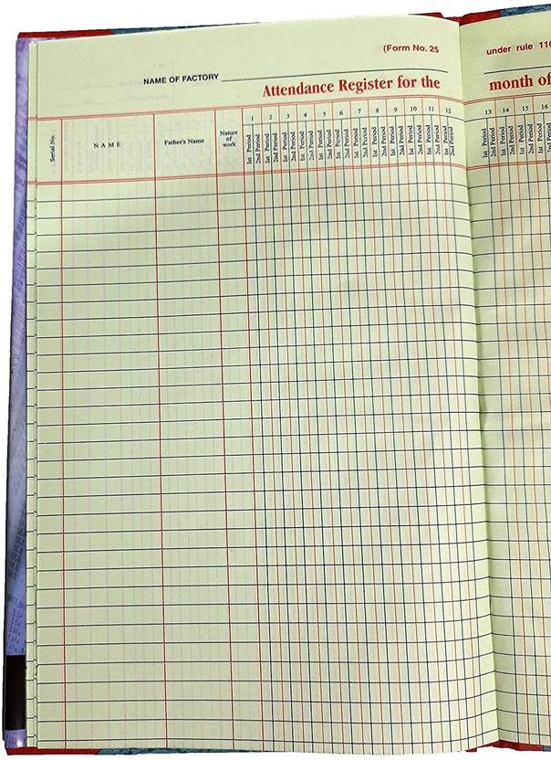 LRS Factory Attendance Register 1-Part Factory Attendance Register ...