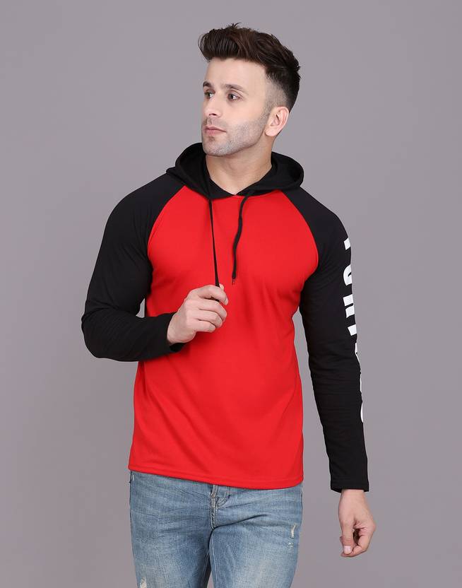 Leana Typography Men Hooded Neck Red, Black T-Shirt - Buy Leana ...