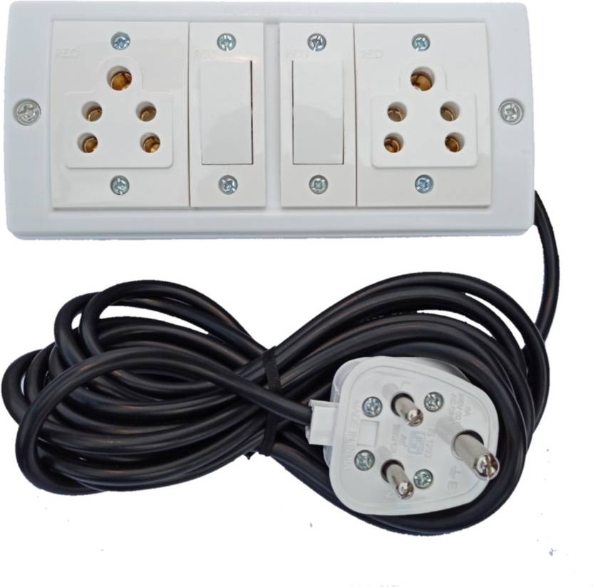 UKV Extension switch board with 2 sockets 2 switchs - 4 Mtr Long wire 2 ...