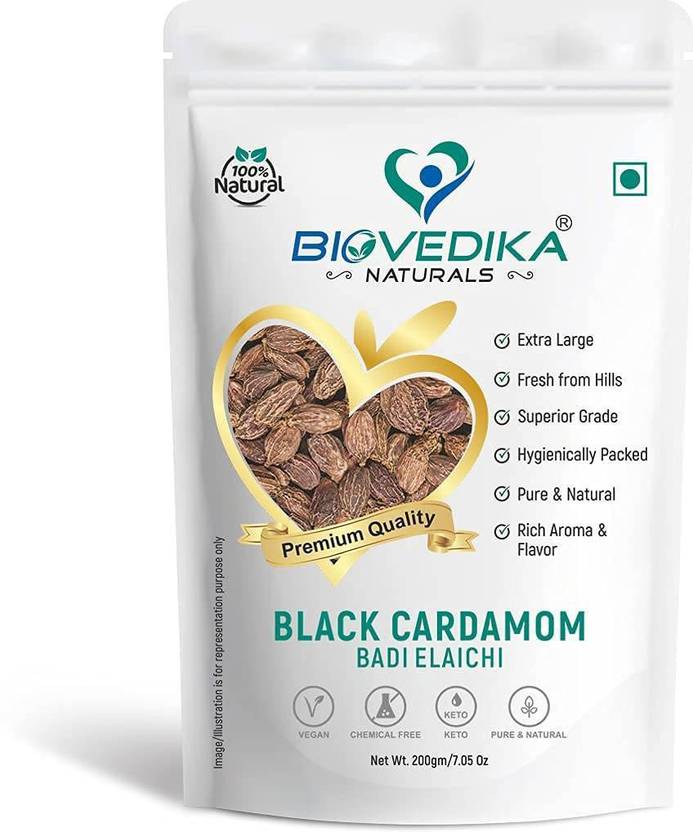 biovedika Organic Badi Elaichi, 200gm - Black Cardamom Whole - Kali ...