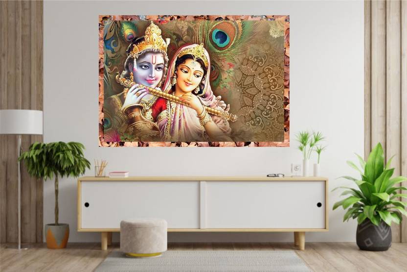 KAMYA HOME DÉCOR 90 cm Beautiful Radhe krishna in Morpankh poster wall ...