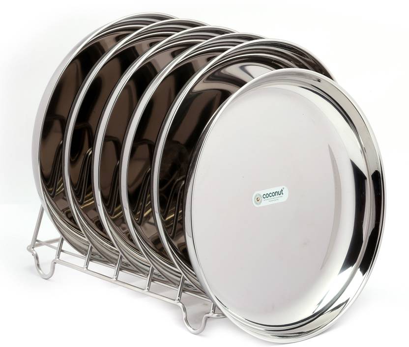 COCONUT Stainless Steel Dinner Plate/ Pulav Plate/Thali/ Kumcha - Pack ...