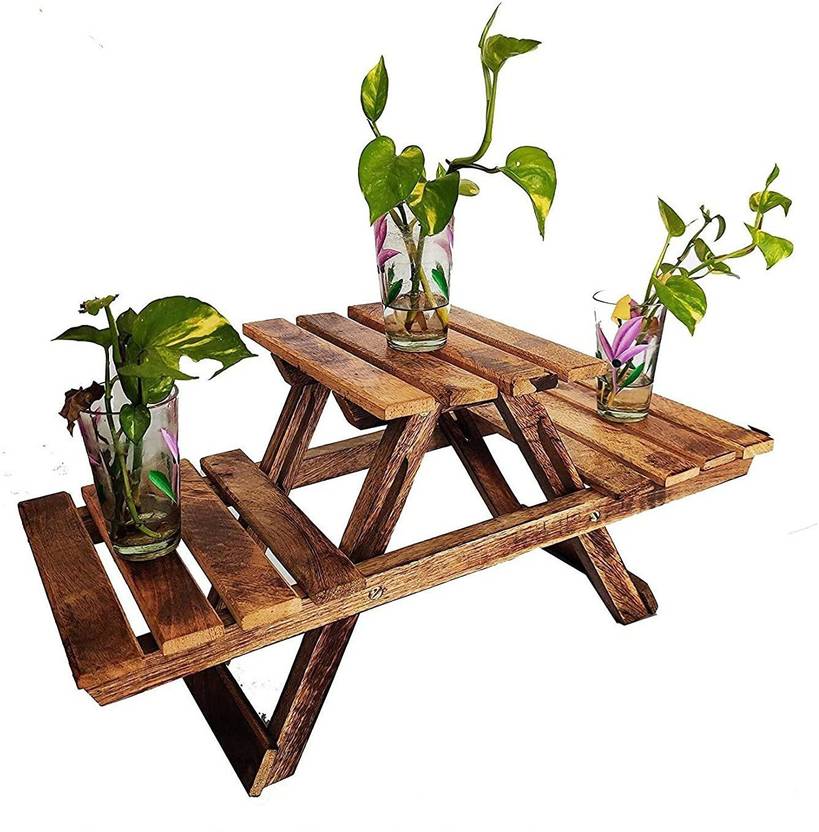 LUNATIC CRAFTWORK Wooden Multipurpose Folding Rack/Plant Stand with 3 ...