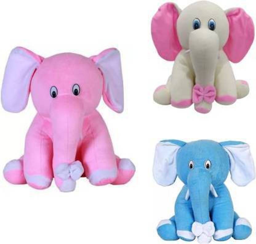 Eguds Pack of 3 Soft Plush Pink Sitting Elephant, Blue Sitting Elephant ...