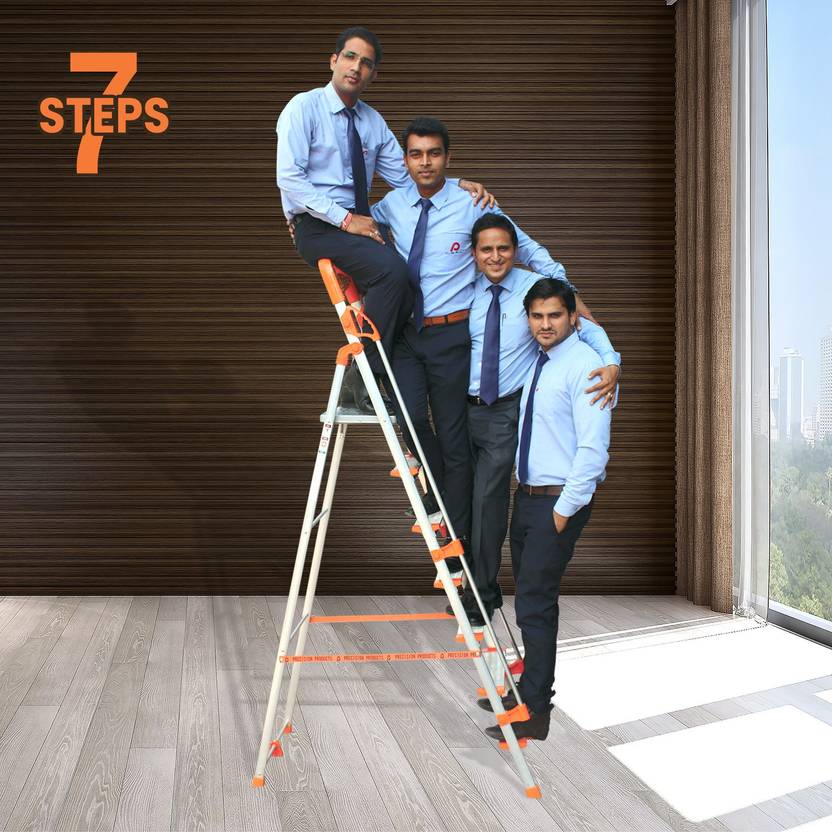 ProHome 7 Steps Ladder with Railing and Anti Slip Shoes Aluminium ...