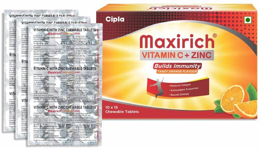 Cipla Maxirich Vitamin C + Zinc Chewable Tablets for Boosting Energy ...