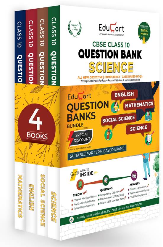 Educart CBSE Class 10 Question Bank 2022 Science, Maths, SST & English ...