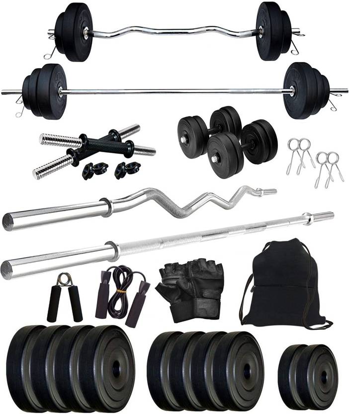 Star X 50 kg PVC 50KG Weight Plates with 3Ft Curl Rod and 5Ft Straight ...
