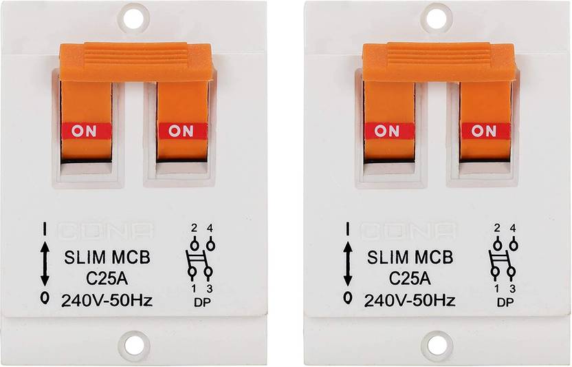 CONA Slim MCB C-Type 25A DP Switch 240V/415V, White - Pack of 2|MCB ...