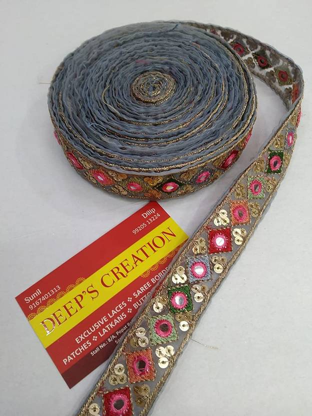 Borders Cotton Fabric Handmade Lace Reel with Pattern Sequential Work ...
