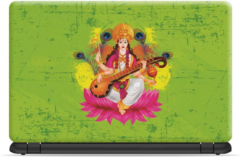 Paveetra Maa Saraswati Skin Design Green Pattern Laptop skin sticker ...