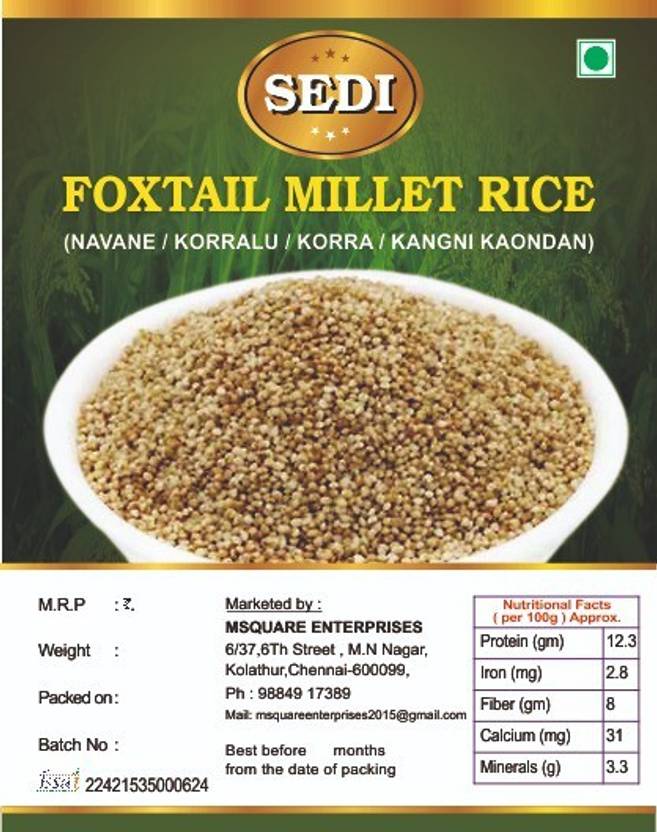 SEDI FOXTAIL MILLET RICE, UNPOLISHED, 2KG NAVANE, KORRALU, KORRA ...