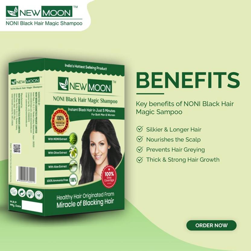 New Moon Noni Black Hair Magic Shampoo 20 Sachets Hair Color , Natural ...