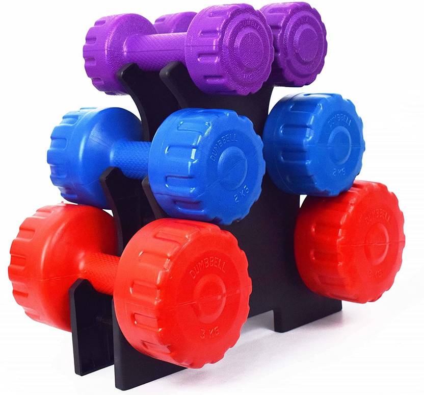 Aurion 12kg Dumbbell Workout Weight Set Including Stand - PVC Coated ...
