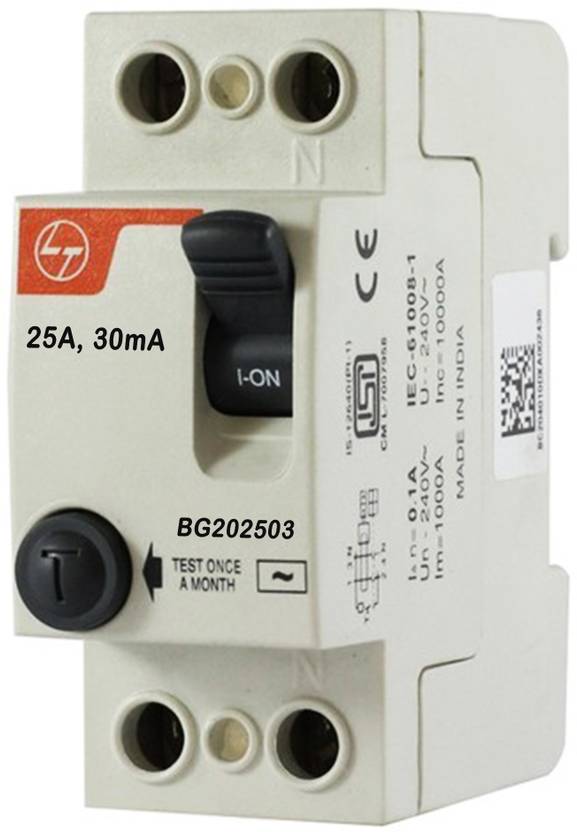 L&T RCCB double Pole 25 AMP/30mA 240 V Residual Current Circuit Breaker ...