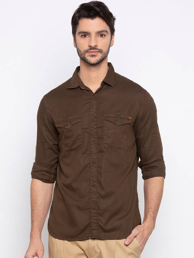 Spykar Men Solid Casual Dark Green Shirt - Buy Spykar Men Solid Casual ...