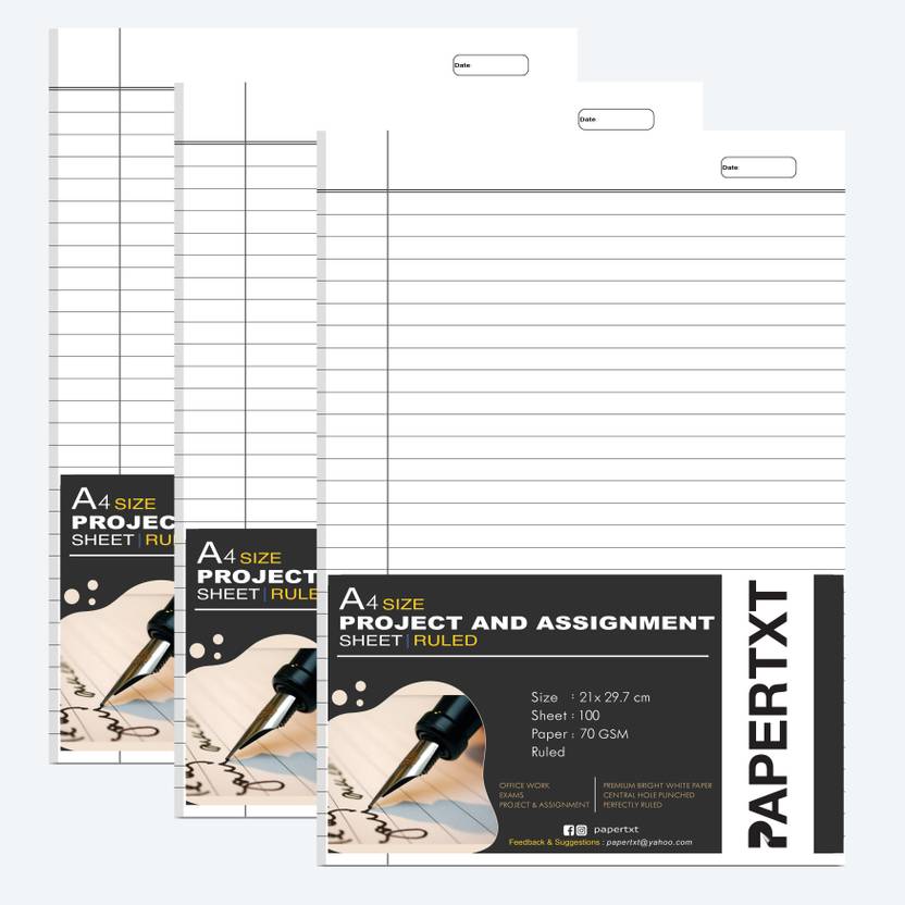 Flipkart.com | PAPERTXT pack of 3 (300 Sheets) Both Side Ruled A4 80 ...