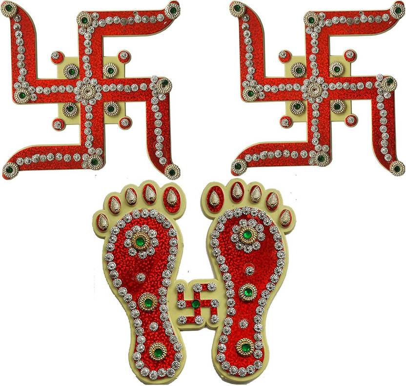 SK Craft Acrylic Stone Work Laxmi Charan Paduka with Swastik Sticker ...