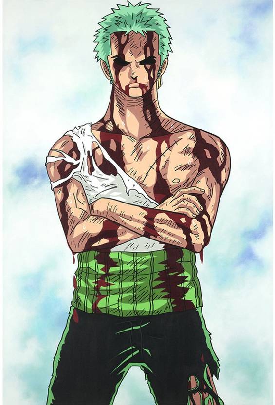 Zoro one piece attitude in blood wall poster Paper Print - Animation ...