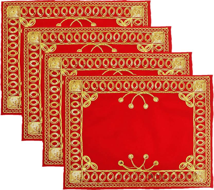 Bhakti Lehar ( Size: 10 x 14 Inches ) Embroidery Jari Design Red Velvet ...