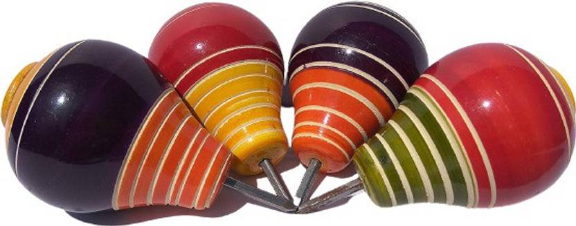 Kishore collection Wooden 4Pcs Vintage Desi Toys Lattu Spinner Game I ...