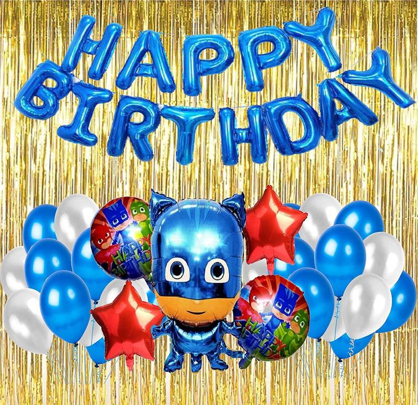 FAB NATION PJ Mask Catboy Happy Birthday Balloons with Golden Fringes ...