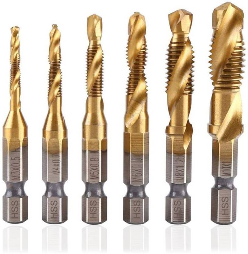 HASTHIP 7 Pcs 1/4" Hss Spiral Hex Shank Combination Drill Screw Tap Bit ...