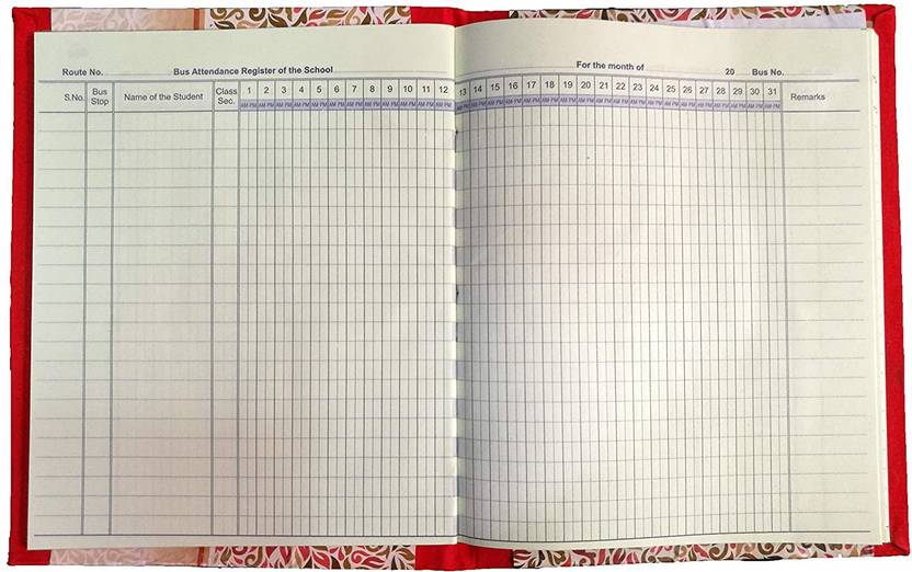ArcenalRR School Bus Attendance Register 200 Pages Single Count 1-Part ...