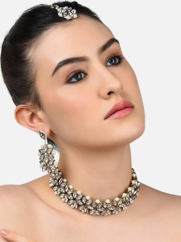 Zaveri Pearls Zinc Gold Plated Gold White Jewellery Set Price In India