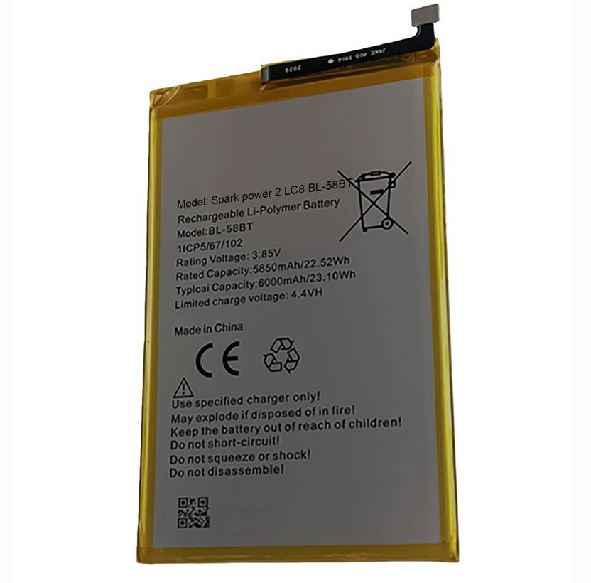 OTD Mobile Battery For Tecno Spark Power 2 LC8 BL-58BT 6000mAh Price in ...
