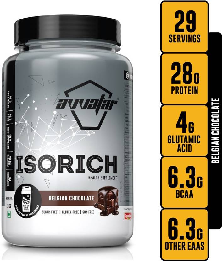 Avvatar Isorich Belgian Chocolate 1Kg Whey Protein Price in India - Buy ...