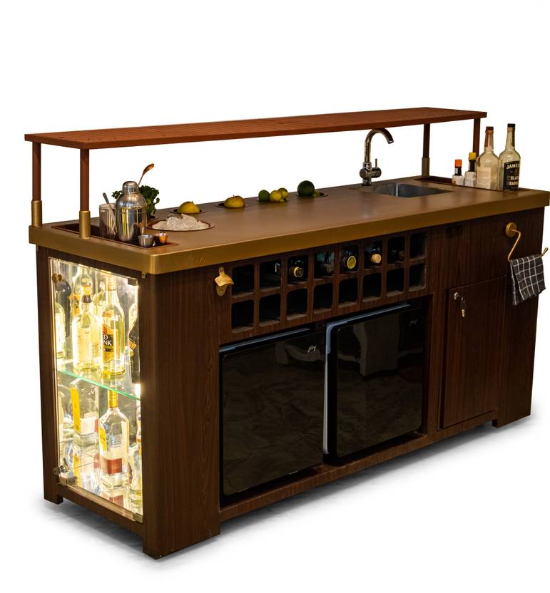 SPEEDX Home Bars - Double Model X Home Bar Cabinet Wooden Vinyl & Matt Gold Finish with Built in ...