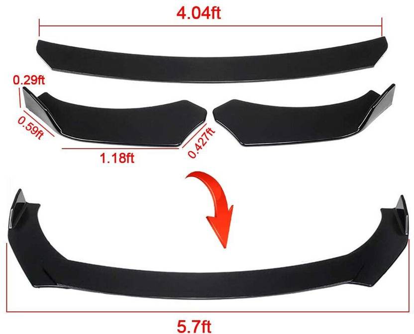 KAALAVANDI Universal Car Bumper Black Lip Splitter (4 Pcs) Body Kit And ...