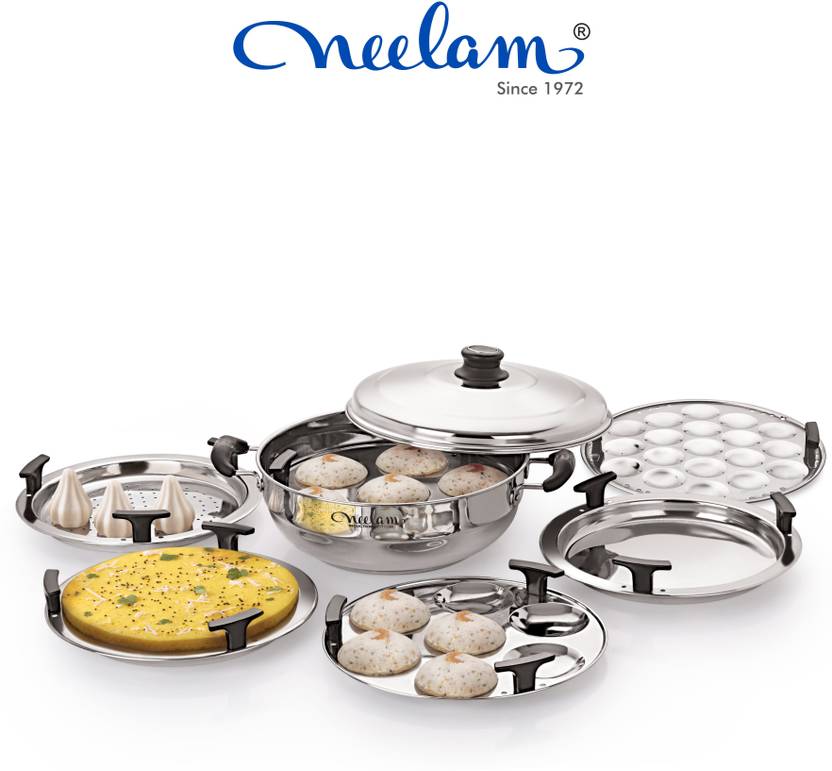 Neelam Stainless Steel Multi Kadai, Induction Bottom Set of 8 Pcs, Idli ...