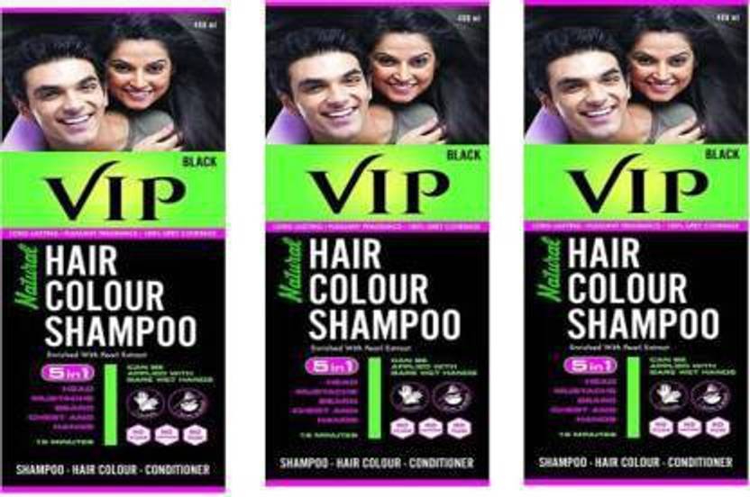 VIP Natural Hair Colour Shampoo Pack of 3 , BLACK - Price in India, Buy ...