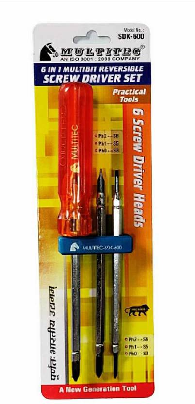 Multitec SDK-600 6 in 1 MULTI BIT REVERSIBLE SCREWDRIVER SET Standard ...
