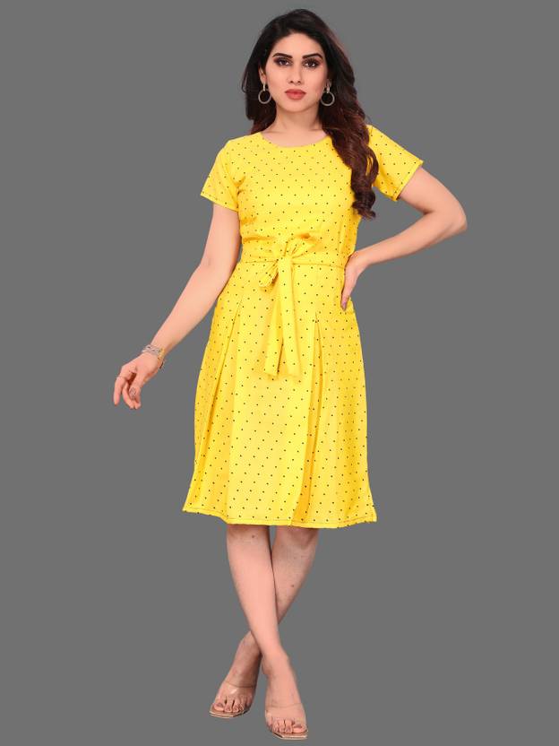 Maruti Clothing Women Skater Yellow Dress - Buy Maruti Clothing Women ...