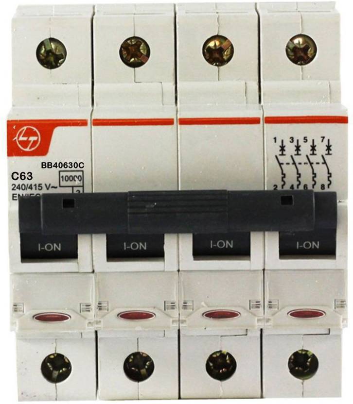 L&T 63A Four Pole 10KA C Curve Miniature Circuit Breaker ISI Mark MCB (Brown)- Pack of 1 ...