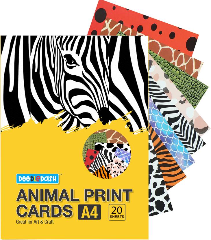 Flipkart.com | DOODLEDASH Animal Print Cards 8 Designs A4 Size 250 GSM ...