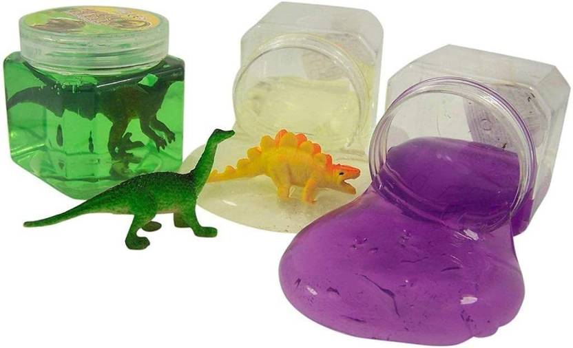 HALO NATION Pack of 3 , Dinosaur Theme Slime with Dino Figure Soft ...